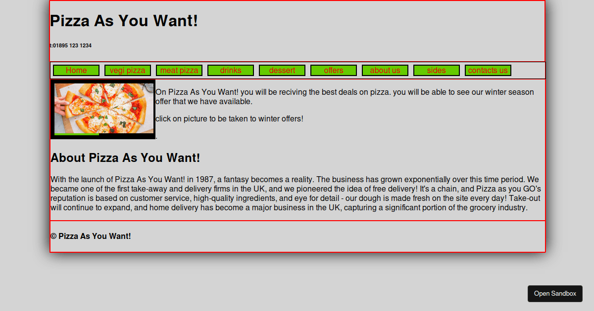 pizza website - Codesandbox