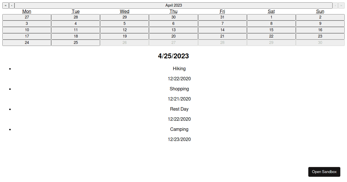 calendar - Codesandbox