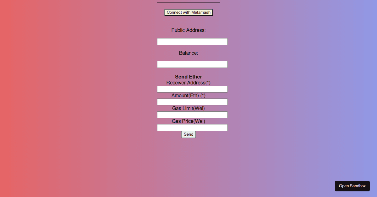 connect metamask - Codesandbox
