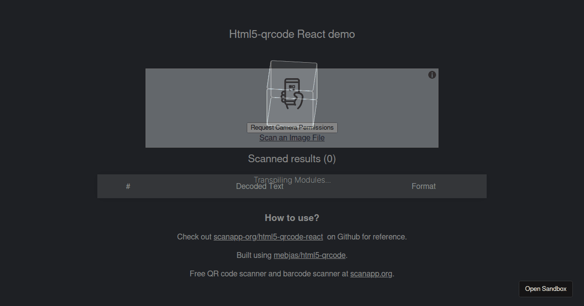 Html5 Qrcode React Codesandbox