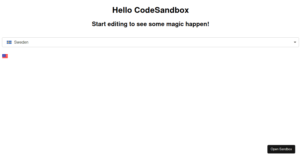 REACT Country Flag Select Codesandbox