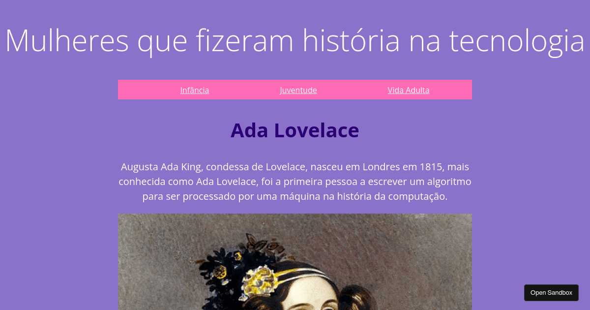 Projeto Ada Lovelace - Codesandbox