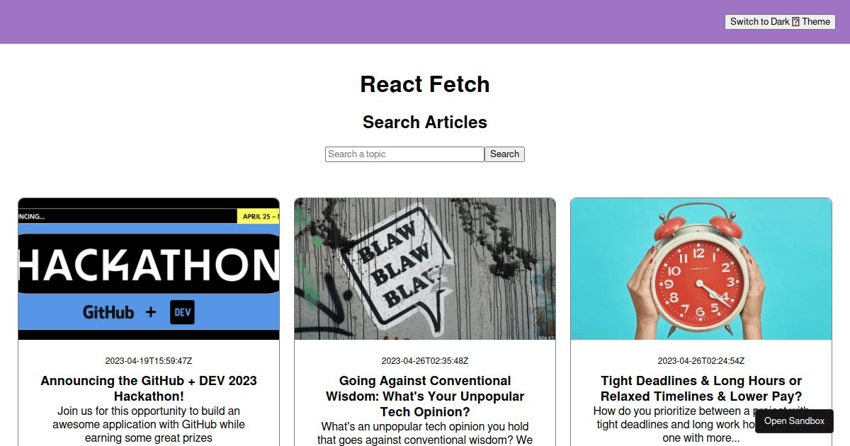 React Fetch & Search - Codesandbox