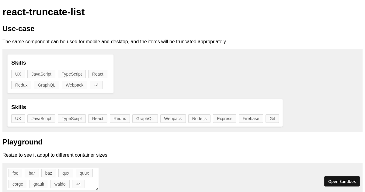 react-truncate-list demo (forked) - Codesandbox