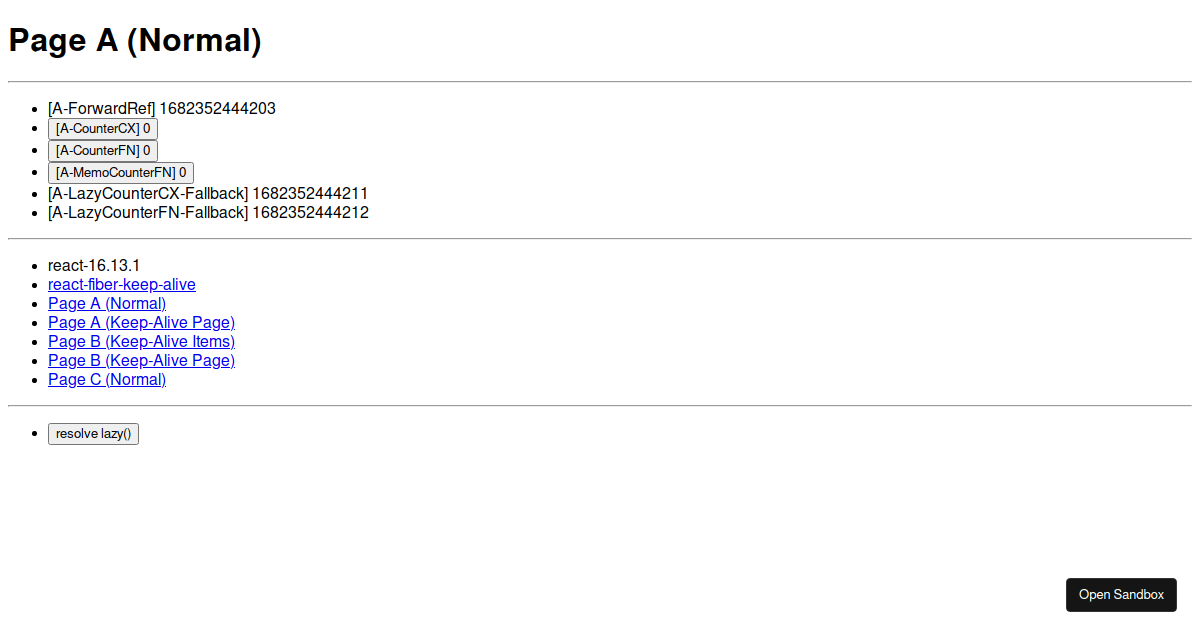 Keep Alive React Router Example Codesandbox