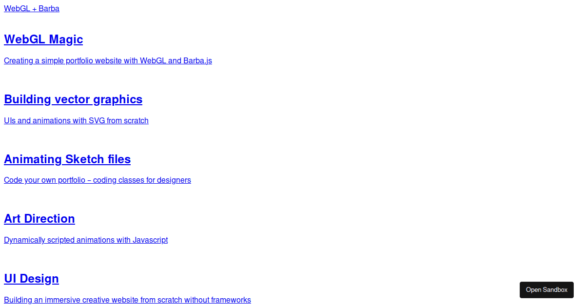 madebyalex/awwwards-webgl-barba - Codesandbox