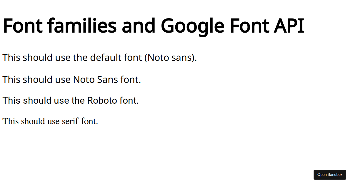 Fonts (Google fonts API) - Codesandbox