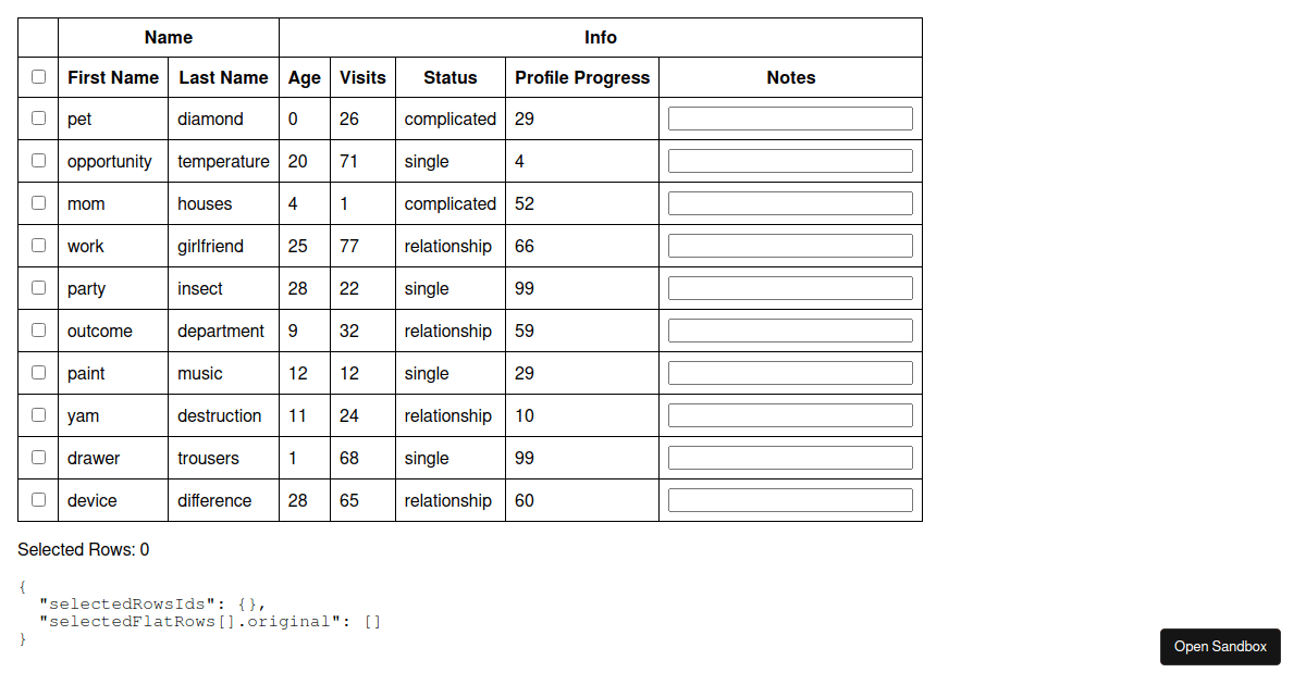 Sh Sistemas02react Table Selected Rows Text Codesandbox