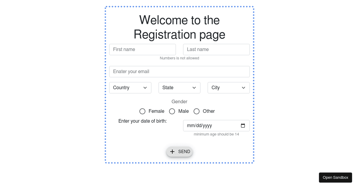 Registration form - Codesandbox