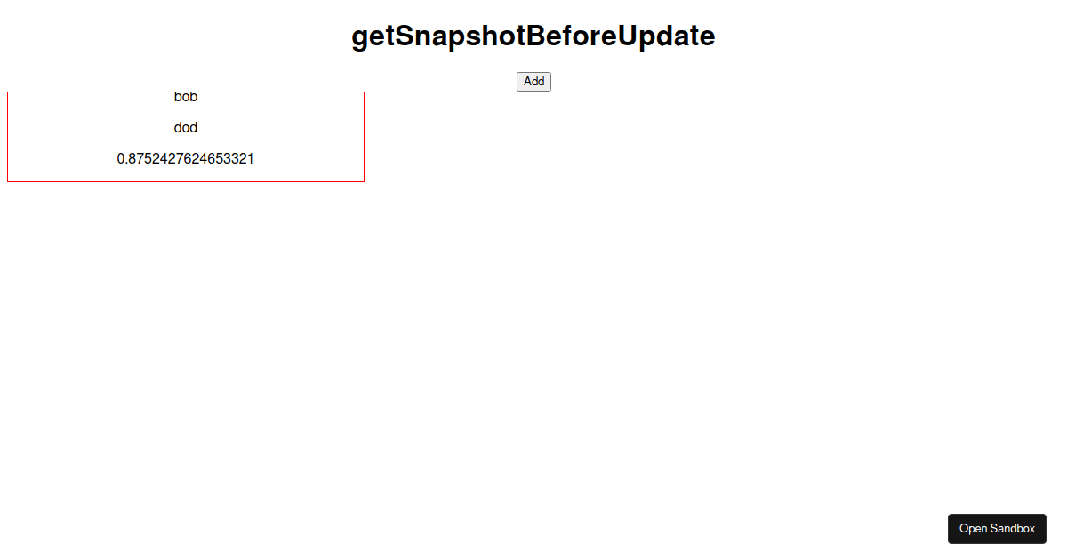getSnapshotBeforeUpdate - Codesandbox