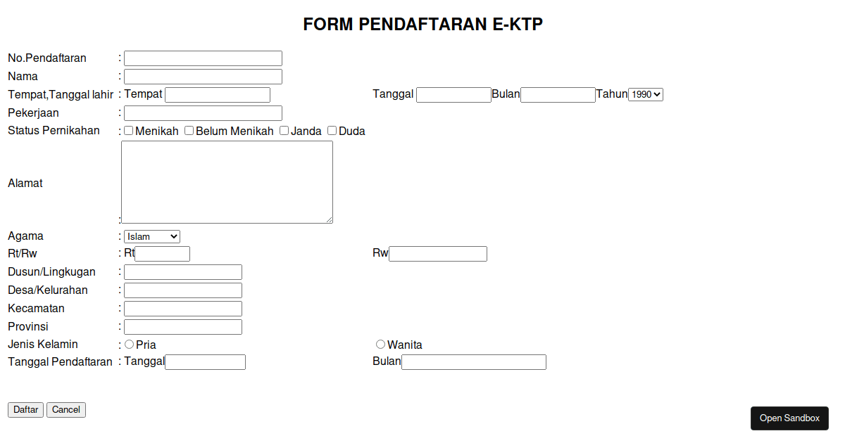FORM PENDAFTARAN E-KTP NANDA AWIMBI YAHYA - Codesandbox