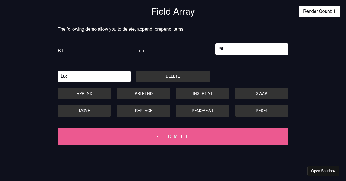 React Hook Form - useFieldArray (forked) - Codesandbox