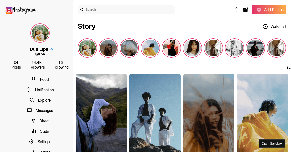 insta-clone - Codesandbox
