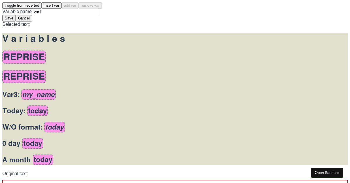 TipTap Custom Extension Variable Node (forked) - Codesandbox
