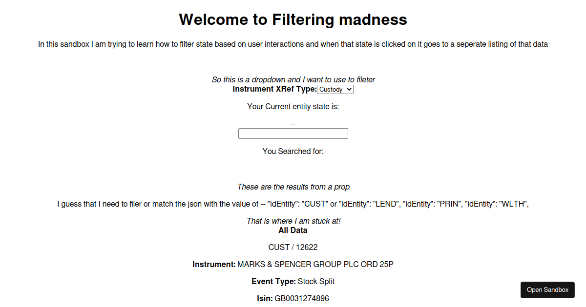 filtering and search - Codesandbox