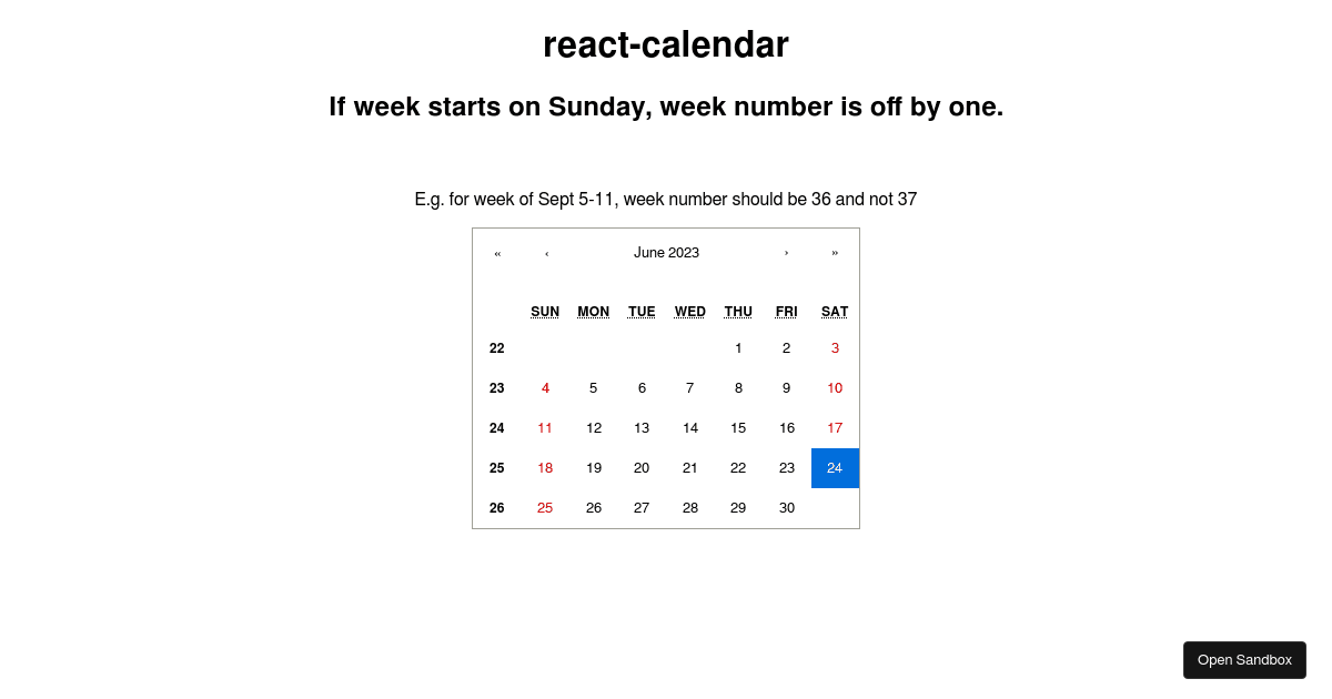 React Calendar Wrong Week Numbers Forked Codesandbox