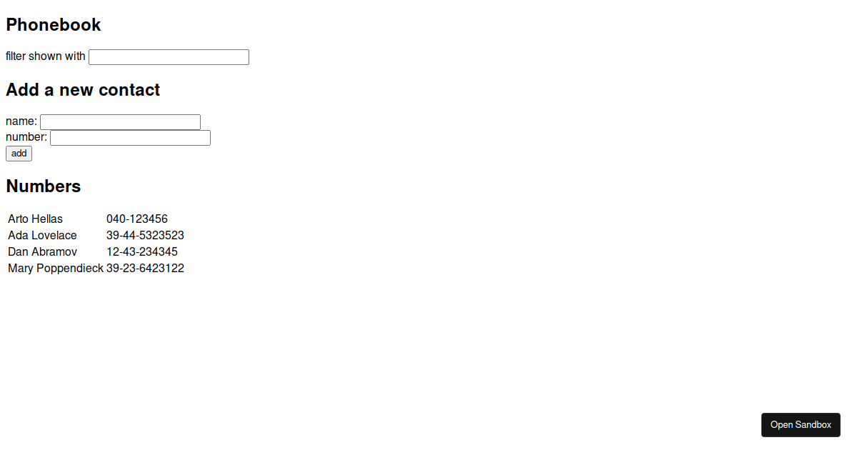 fullStackOpen - phonebook - Codesandbox