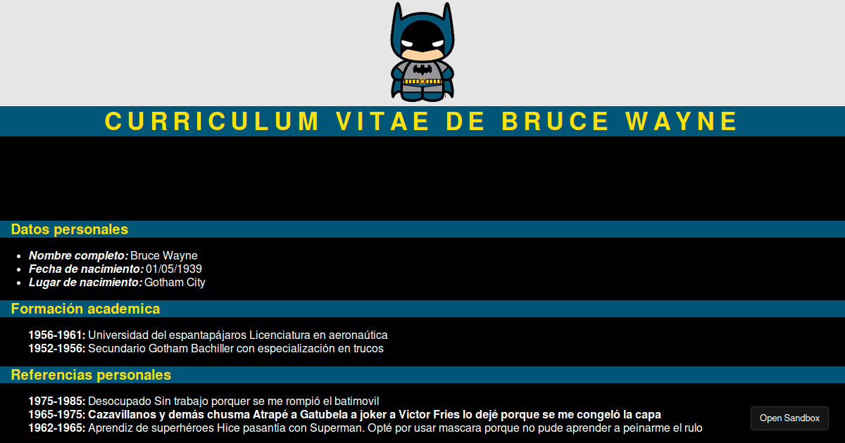 CV BATMAN - Codesandbox
