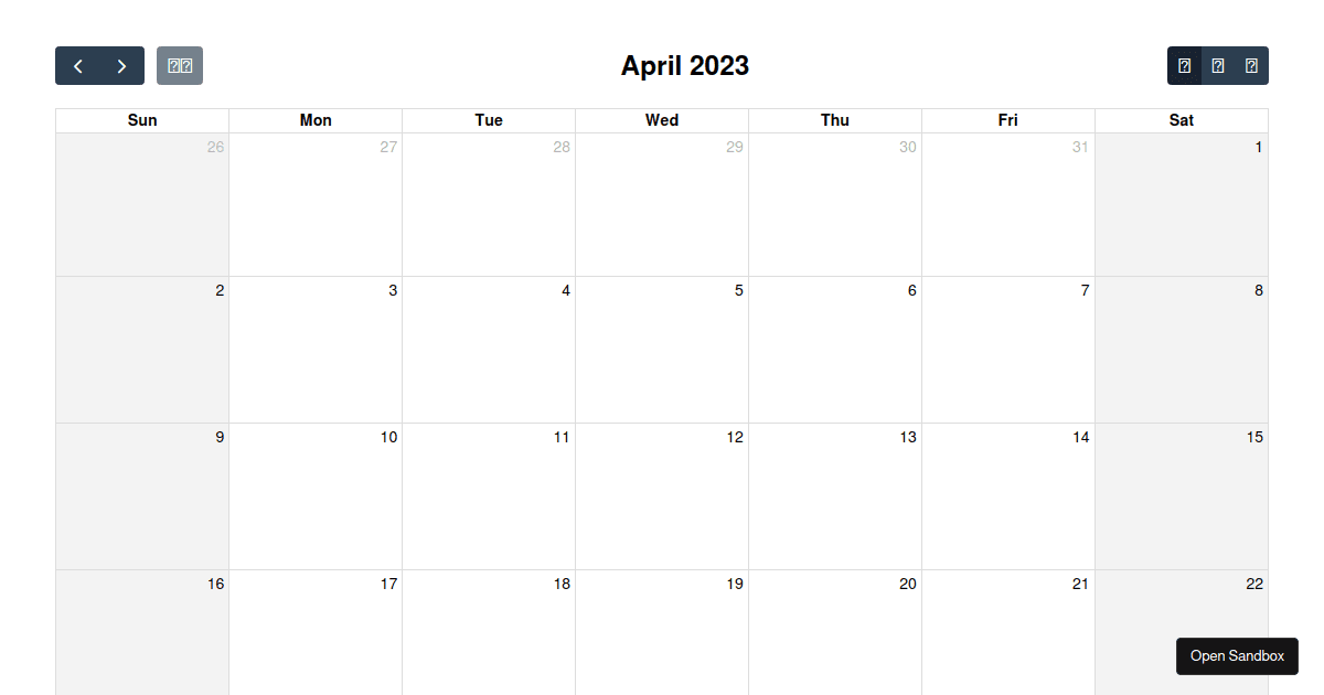 React + TypeScript + FullCalendar: Example calendar 02 - Codesandbox React + TypeScript + FullCalendar: Example calendar 02 - Codesandbox