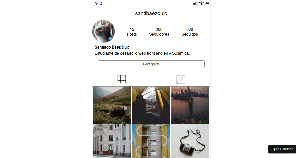 Instagram (Challenge 6) - Codesandbox