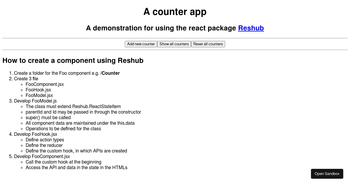 reshub-demo1-counter - Codesandbox