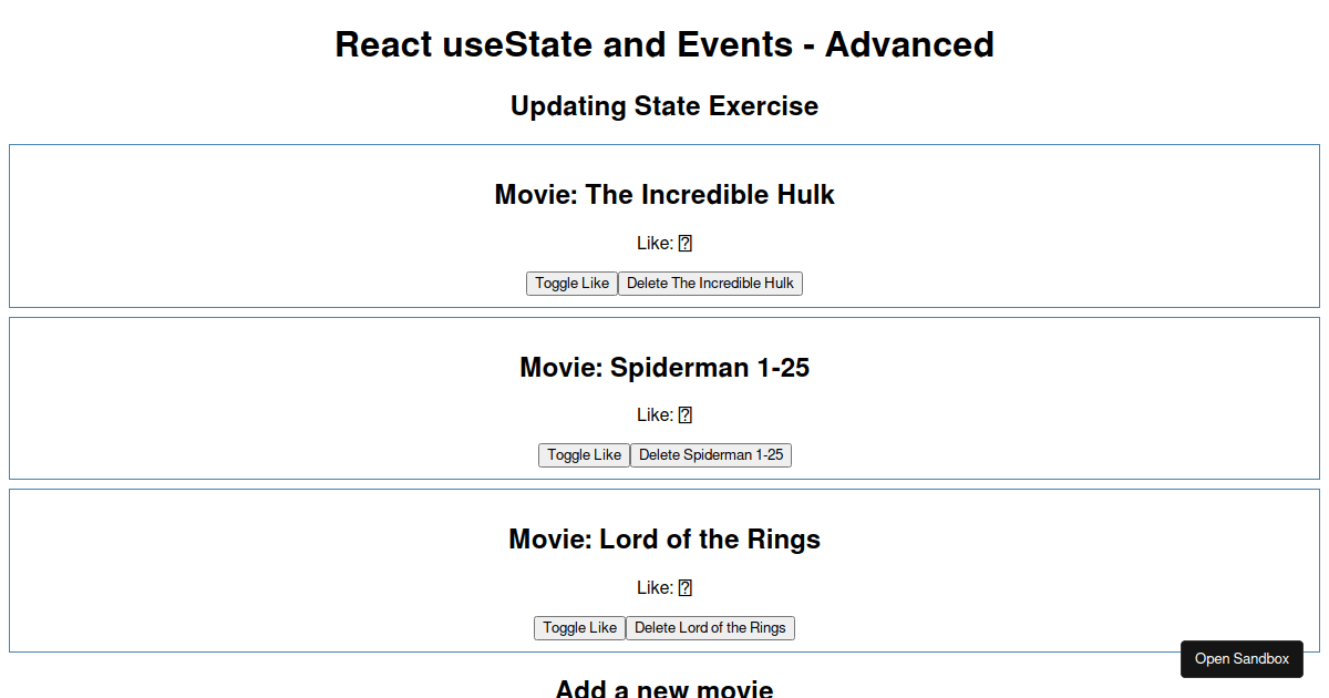 usestate-advanced-exercise 02 (solution) - Codesandbox
