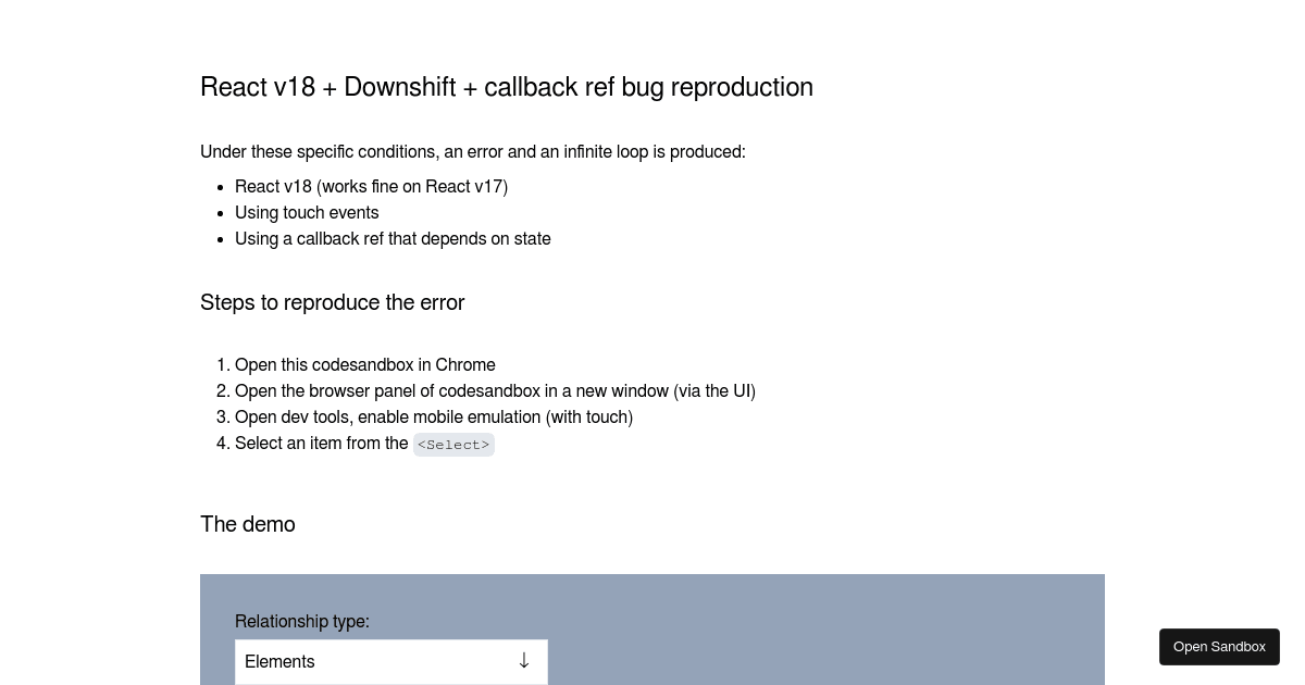 React v18 + callback ref + Downshift - Codesandbox React v18 + callback ref + Downshift - Codesandbox