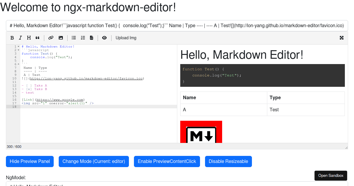 ngx-markdown-editor (forked) - Codesandbox
