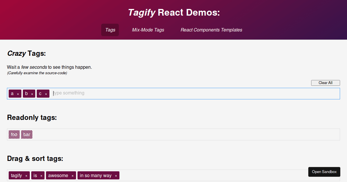 Tagify: React Wrapper (forked) - Codesandbox