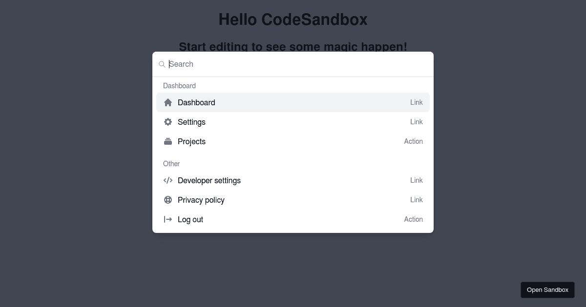 react cmdk (forked) - Codesandbox