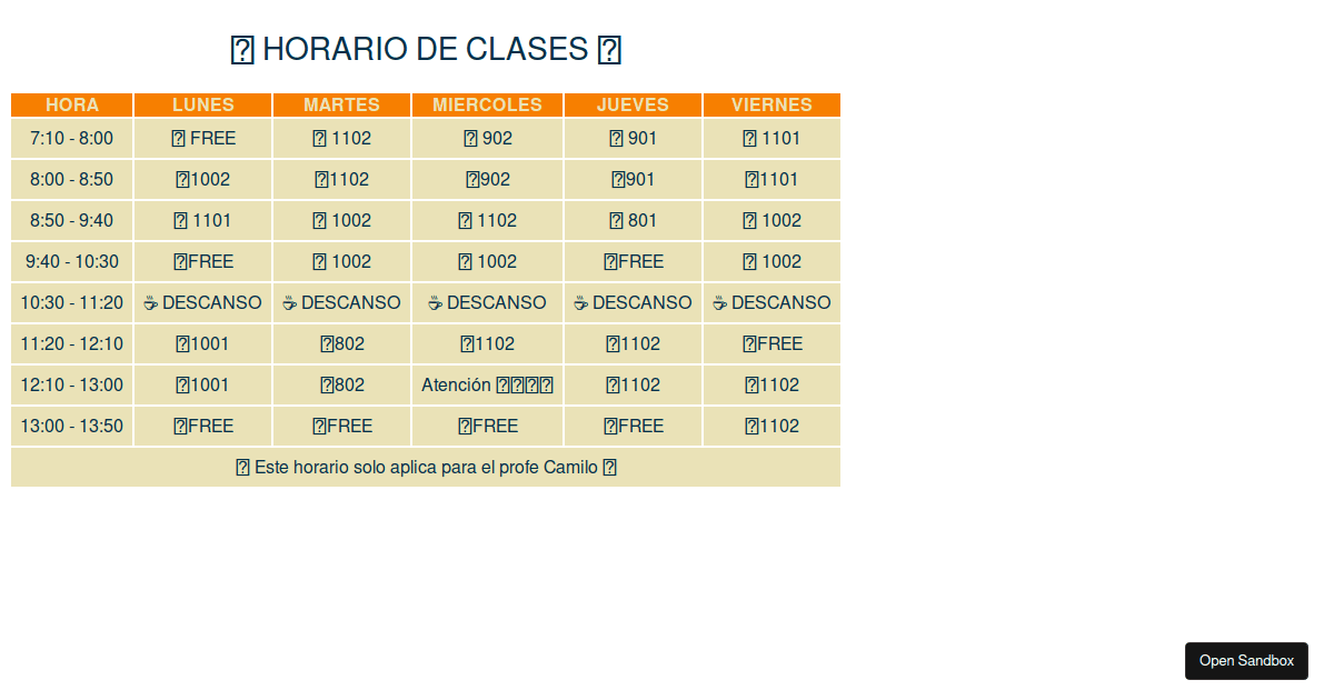 Horario tablas HTML 📆 - Codesandbox