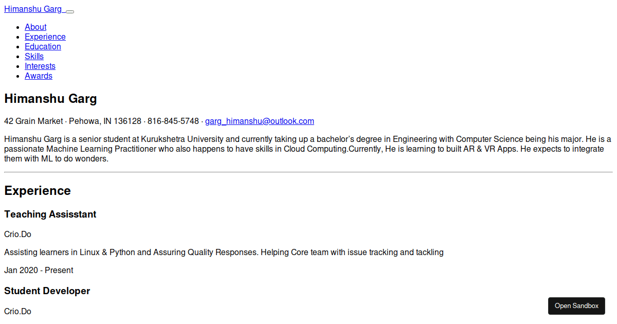 Resume - Codesandbox