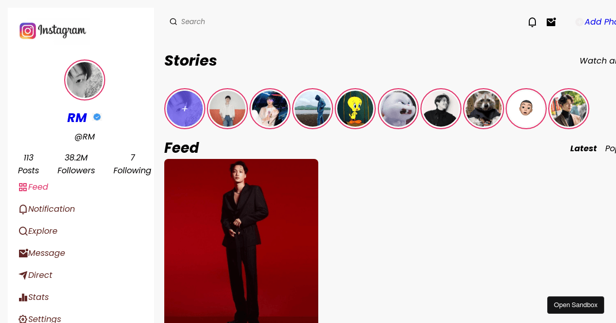 Instagram page - Codesandbox