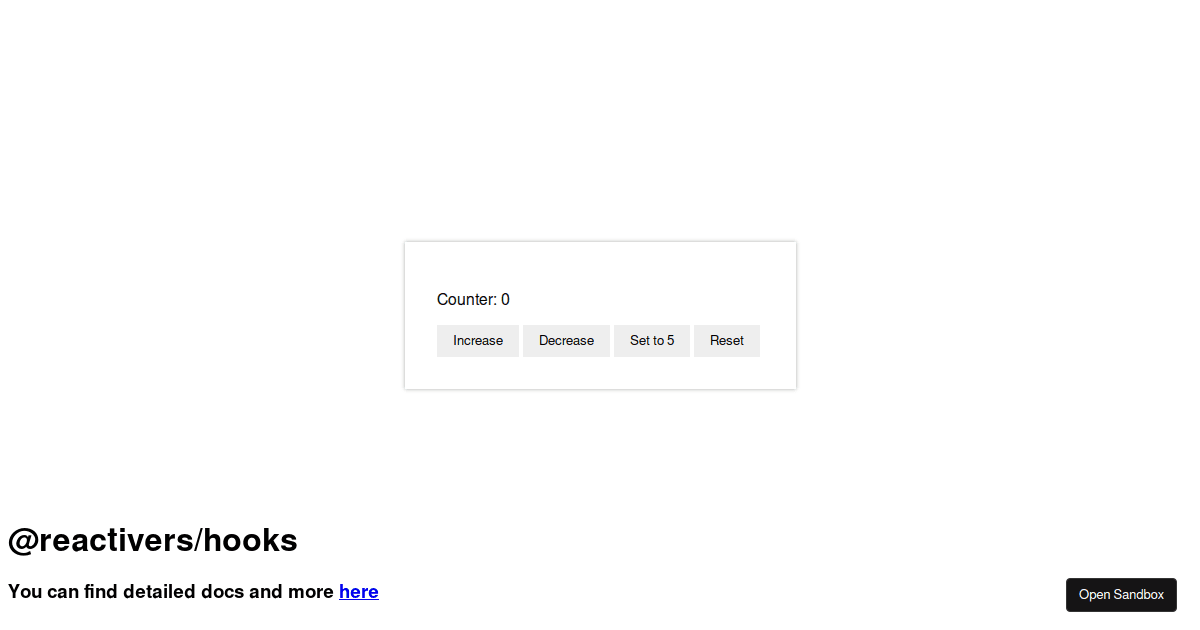React Counter Hooks with @reactivers/hooks - Codesandbox React Counter Hooks with @reactivers/hooks - Codesandbox