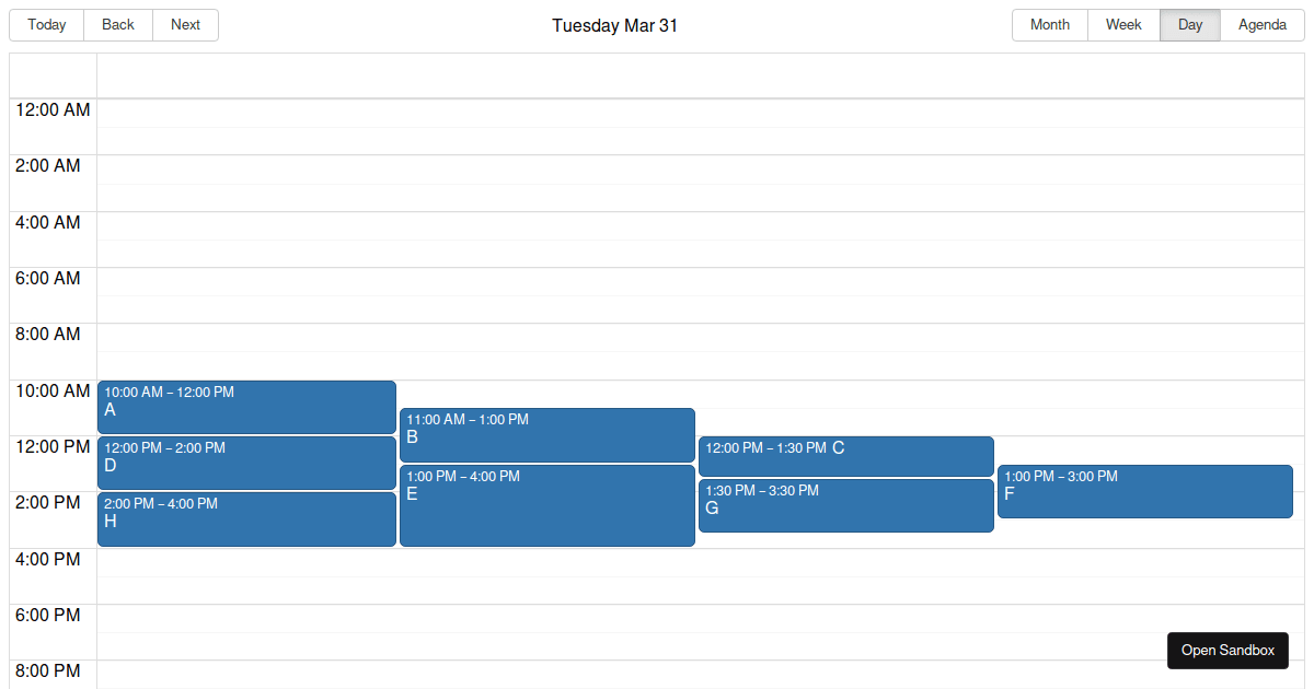 React Big Calendar Example No Overlap - Codesandbox