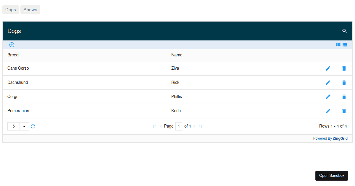 Table Zinggrid Codesandbox