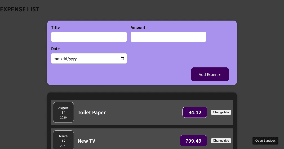 Expense list - Codesandbox