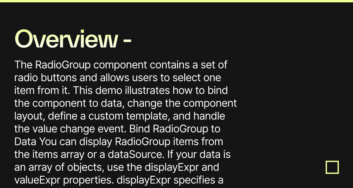 Overview - DevExtreme Radio Group - Codesandbox