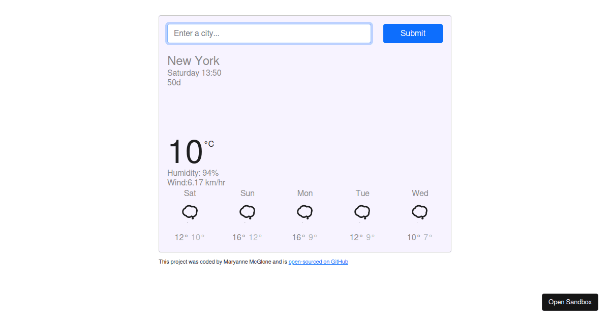 reactweatherproject - Codesandbox