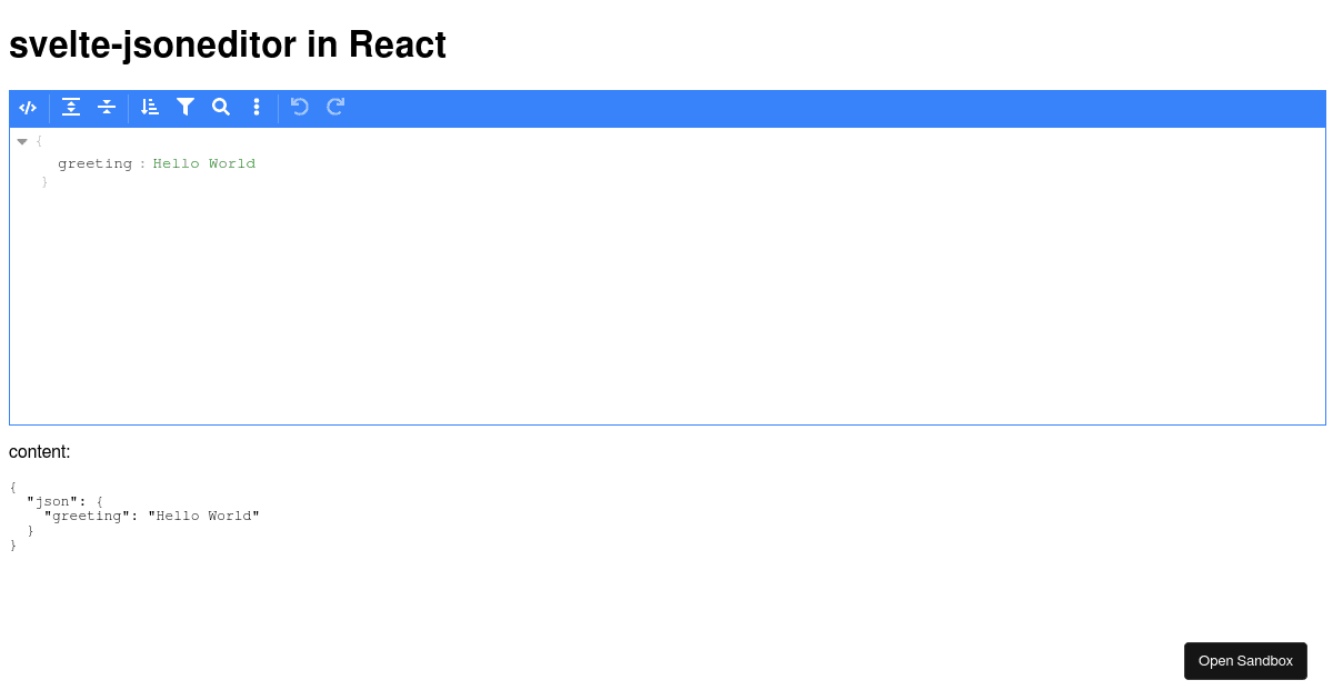 svelte-jsoneditor react (forked) - Codesandbox
