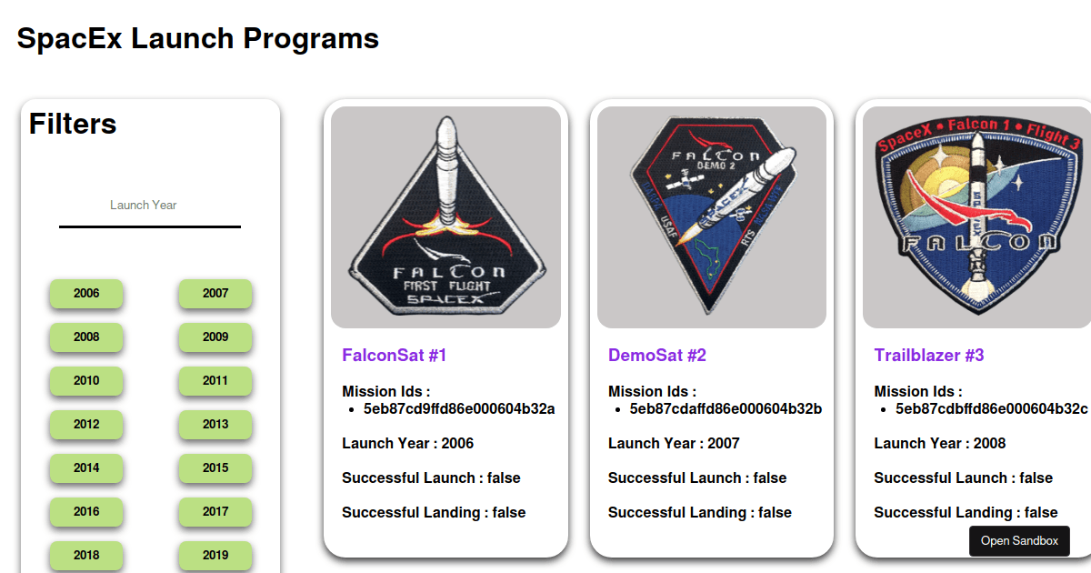 spaceex-launch-assignment - Codesandbox
