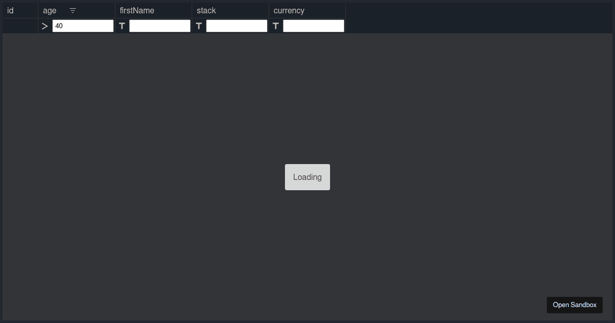 Infinite Table with remote filters - Codesandbox