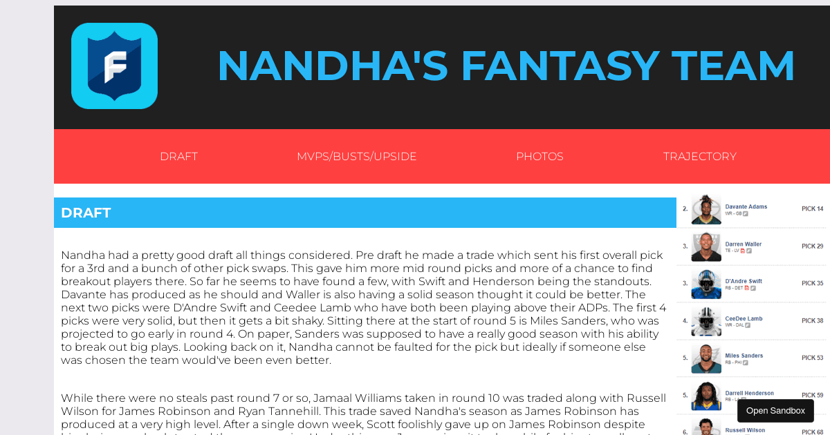 Fantasy Football Website Codesandbox Fantasy Football Website Codesandbox