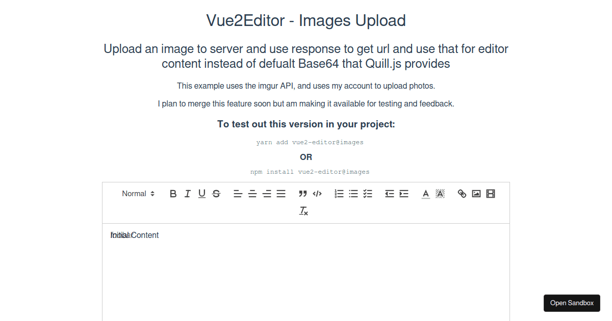 Vue2Editor issue - Codesandbox