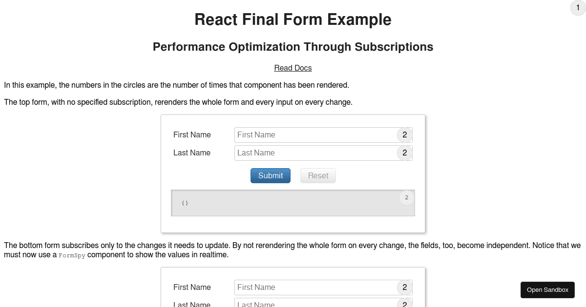 React Final Form - Subscriptions Example - Codesandbox