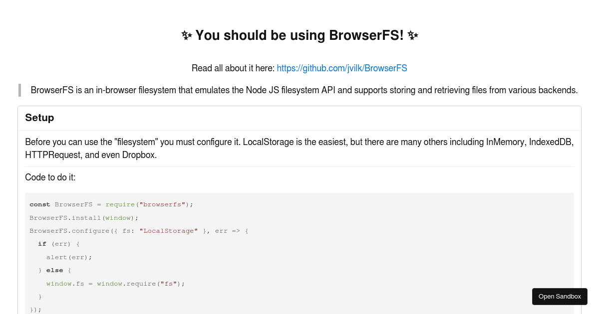 BrowserFS Primer (forked) - Codesandbox