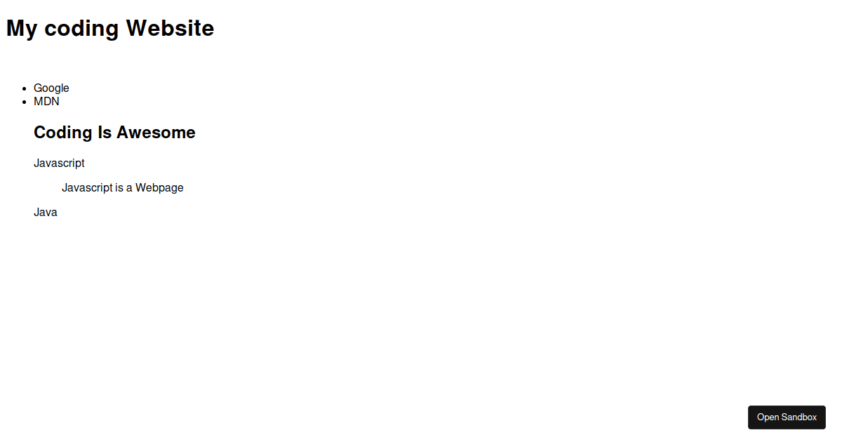 building a web page - Codesandbox