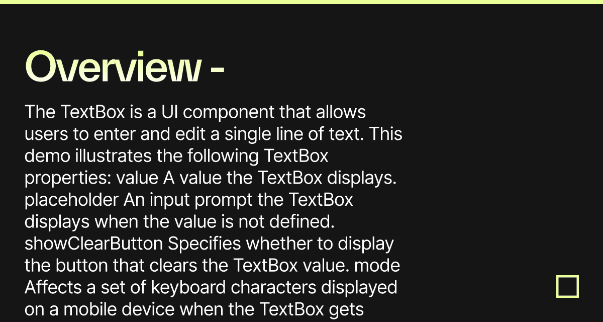 Overview - DevExtreme Text Box - Codesandbox