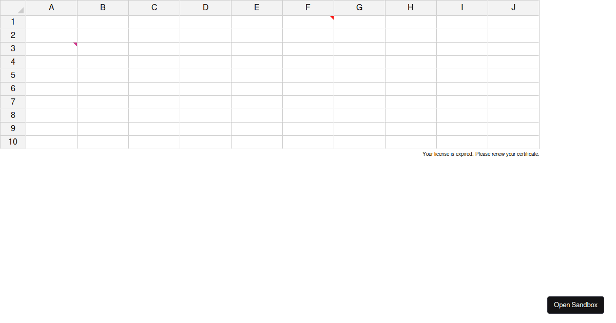 Vue Spreadsheet With Multiple Cell Comments Codesandbox
