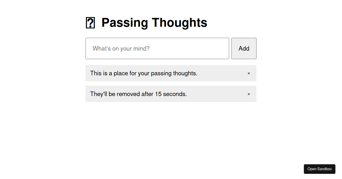 Passing Thoughts - Codecademy - Codesandbox